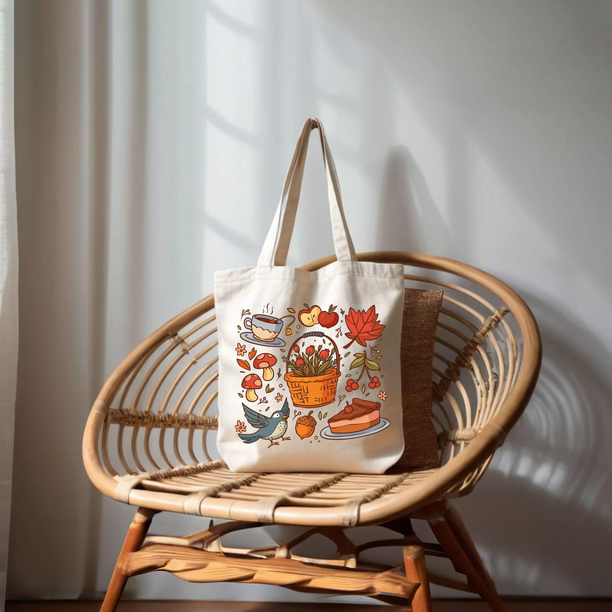 Fall Season Cute Bag, Autumn Leaves Tote Bag, Mushroom Tote Bag, Cute ...