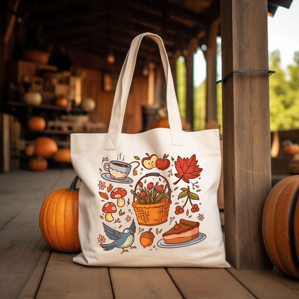 Fall Season Cute Bag, Autumn Leaves Tote Bag, Mushroom Tote Bag, Cute ...