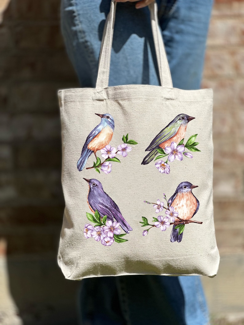 Floral Bird Tote Bag, Watercolor Bird Tote Bag,animal Lover Gift,cute ...