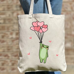 Funny Frog Balloon Tote Bag, Frog Lover Gift Tote Bag, Cute Frog Tote ...