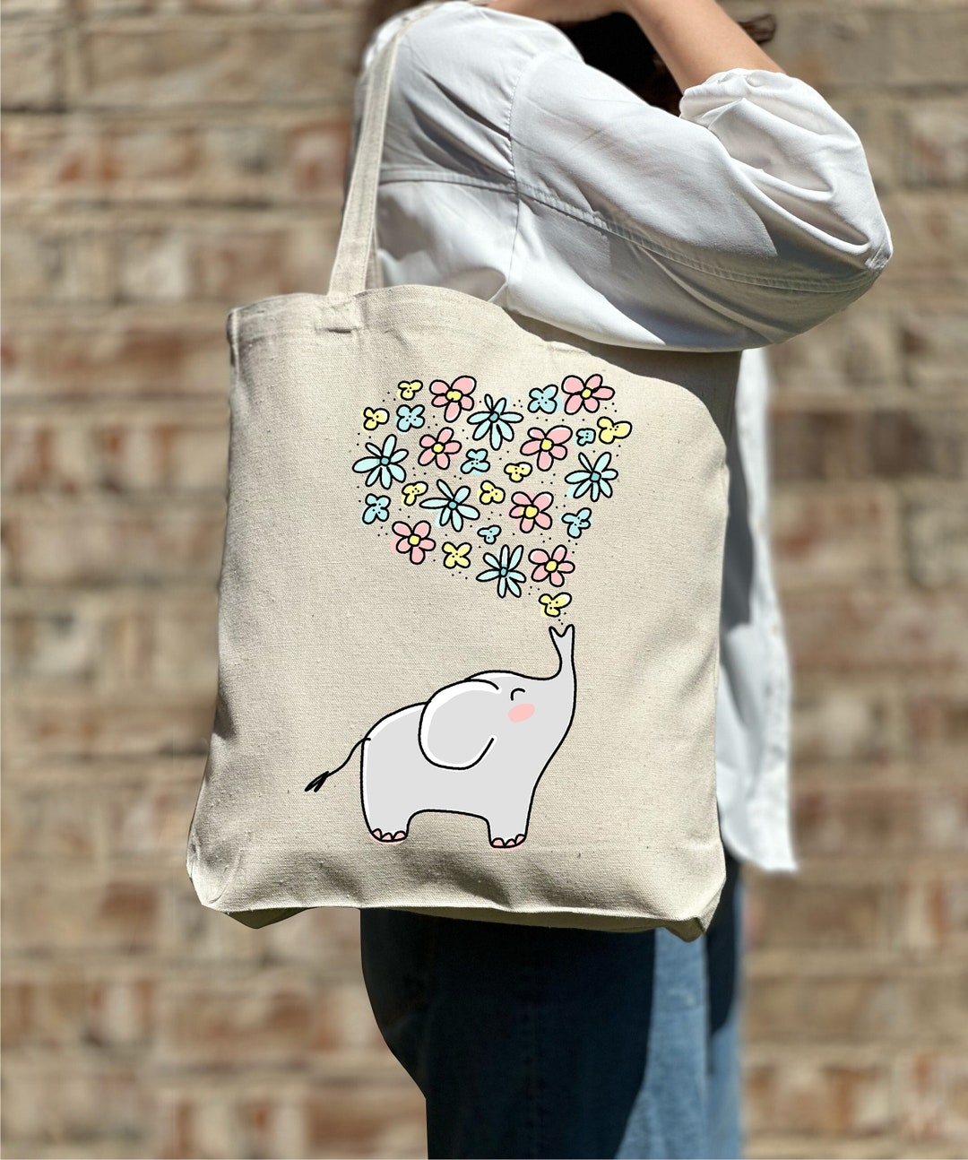 Cute Elephant Tote Bag, Elephant With Heart Tote Bag, Funny Tote Gift ...