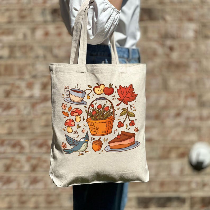 Fall Season Cute Bag, Autumn Leaves Tote Bag, Mushroom Tote Bag, Cute ...