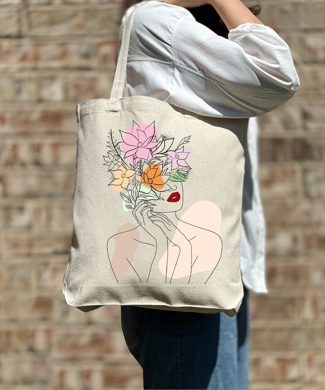 Woman Aesthetic Tote Bag, Woman Floral Tote Bag, Shoulder Bag, Flower ...