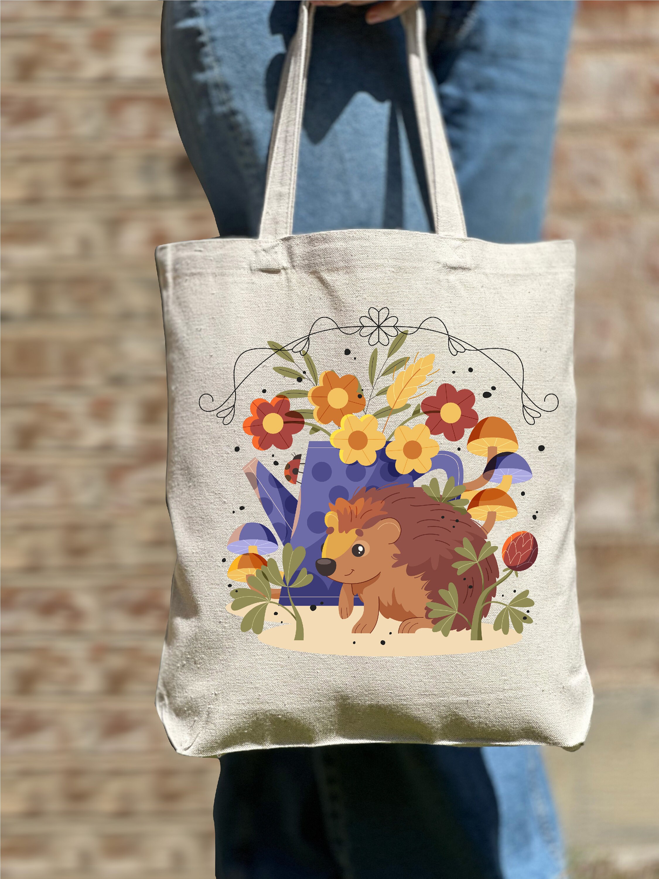Floral Hedgehog Tote Bag, Cute Porky Tote Bag, Animal Lover Tote Bag ...