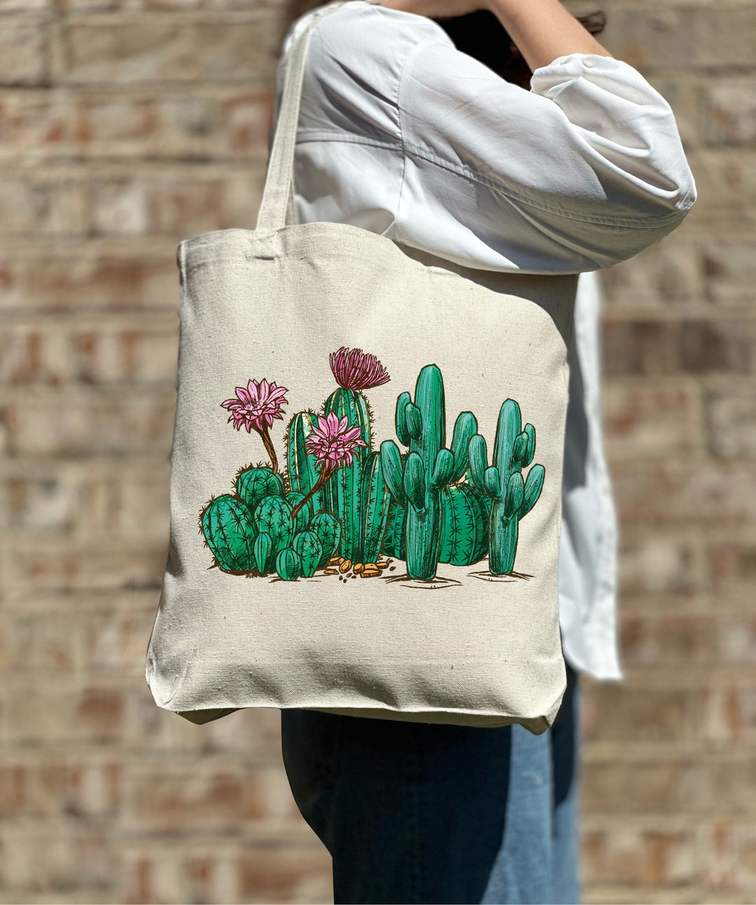 Cactus Floral Tote Bag, Cactus Lover Gift, Cute Tote Bag, Canvas Bag ...