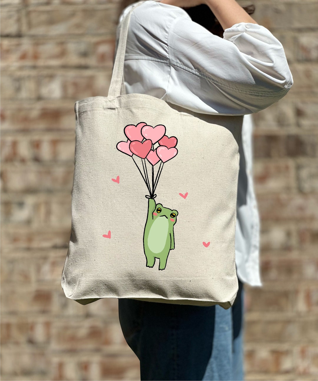 Funny Frog Balloon Tote Bag, Frog Lover Gift Tote Bag, Cute Frog Tote ...