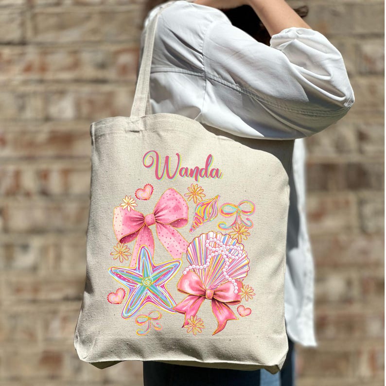 Personalized Coquette Beach Tote, Preppy Shell Starfish Bag, Cute ...