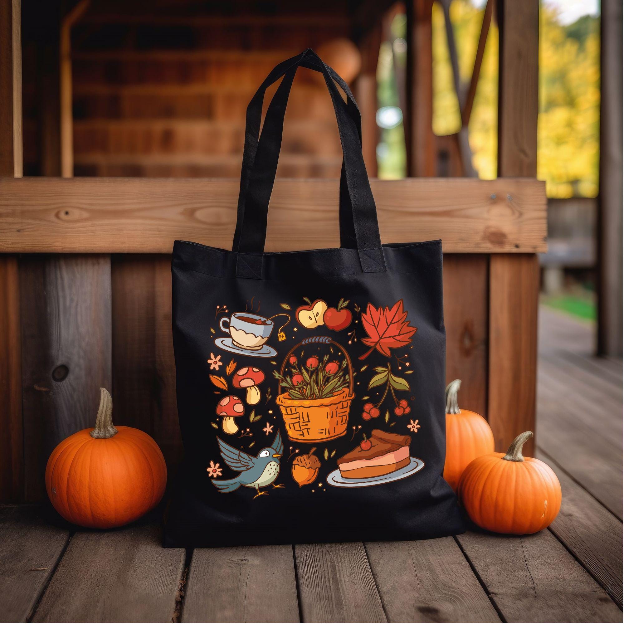 Fall Season Cute Bag, Autumn Leaves Tote Bag, Mushroom Tote Bag, Cute ...