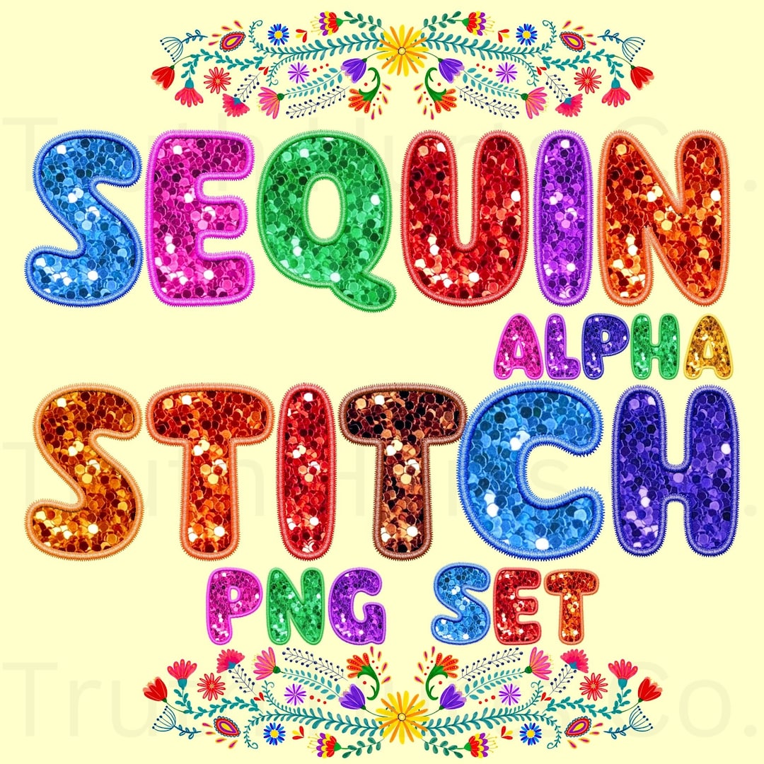 Digital Sequin Stitch 10 Pack Alpha PNG, Faux Embroidery, Red, Blue ...
