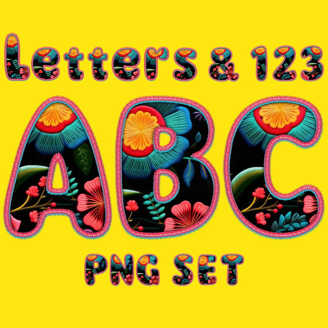 Digital Faux Embroidery Flowers PNG Alphabet, Faux Embroidery Stitch ...