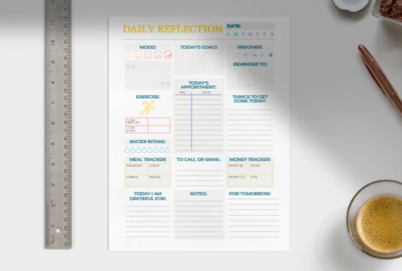 Printable Daily Reflection Journal Goal Worksheet Planner - Etsy