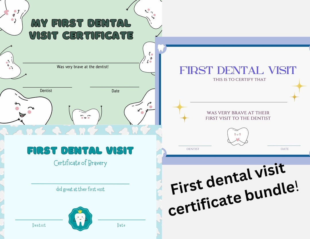 First Dental Visit Certificate for Children Bundle, DIGITAL DOWNLOAD ...