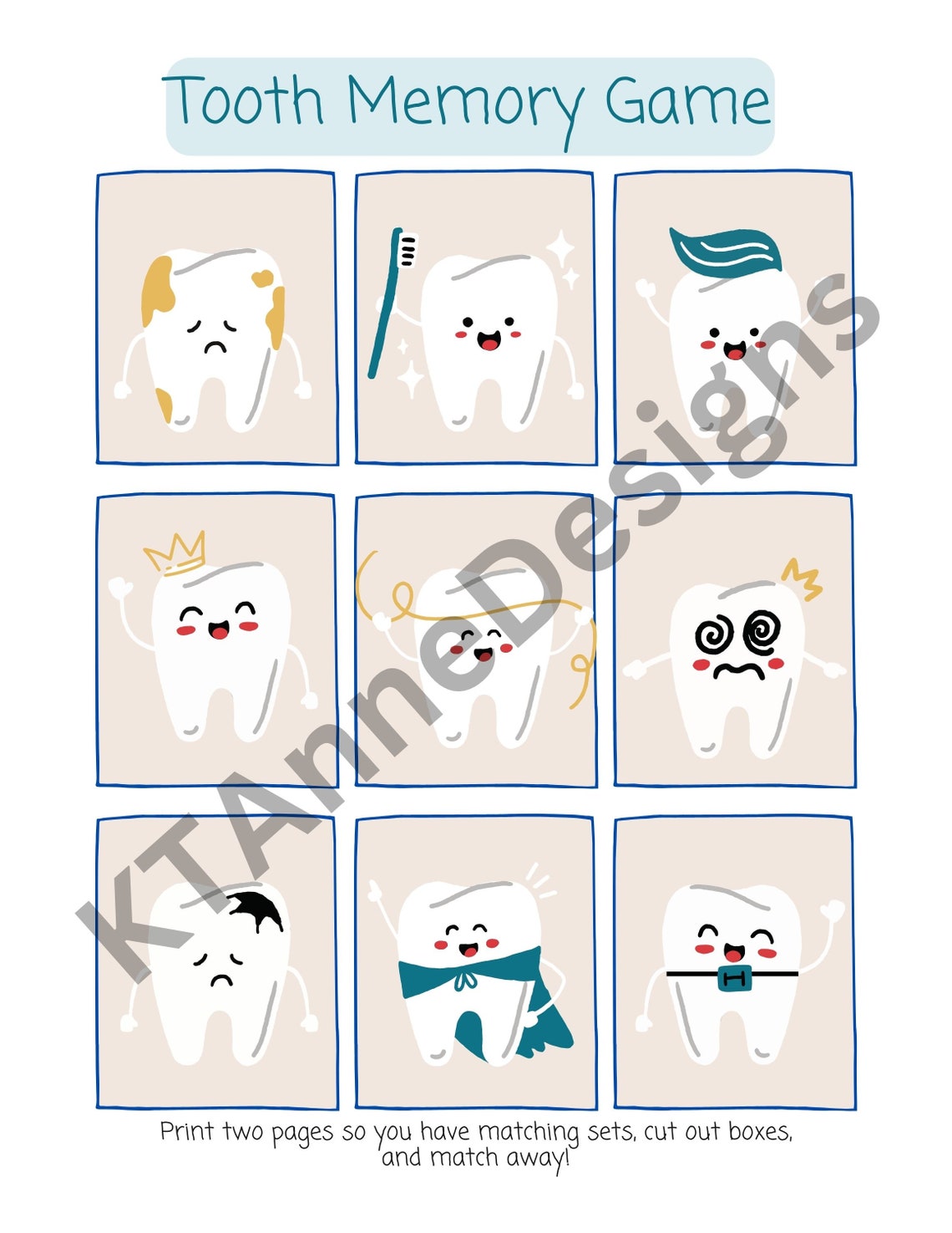 Children's Dental Educational Worksheet Prints, DIGITAL DOWNLOADS ...