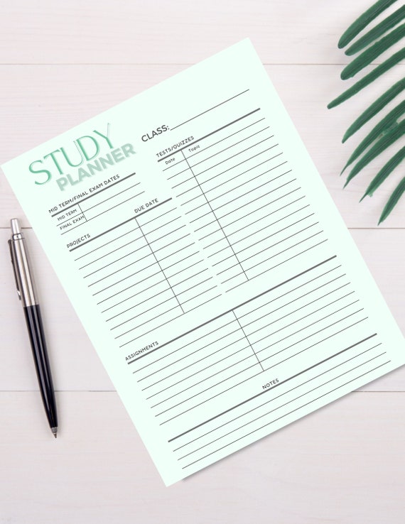 Study Planner Digital Download Print Class Tests Quizzes - Etsy