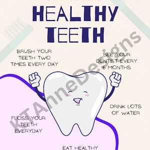 Healthy Teeth Poster DIGITAL DOWNLOAD, Kids Dental Education, Childrens ...