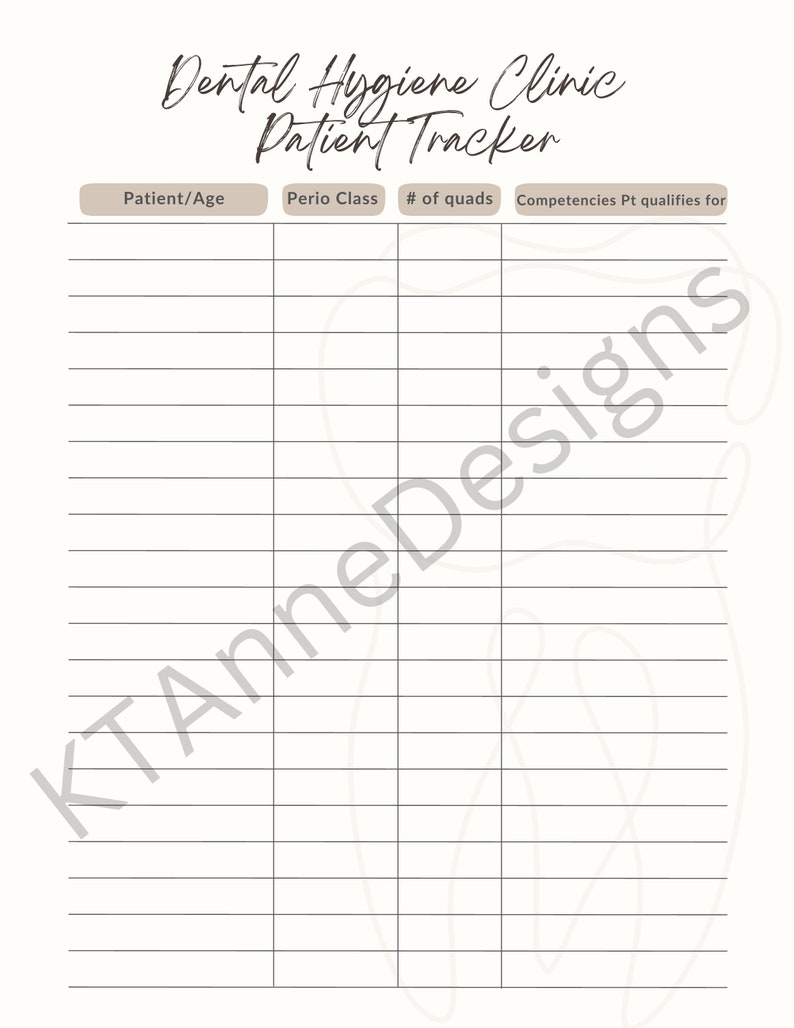 Dental Hygiene Clinic Tracker DIGITAL DOWNLOAD, School Competency ...
