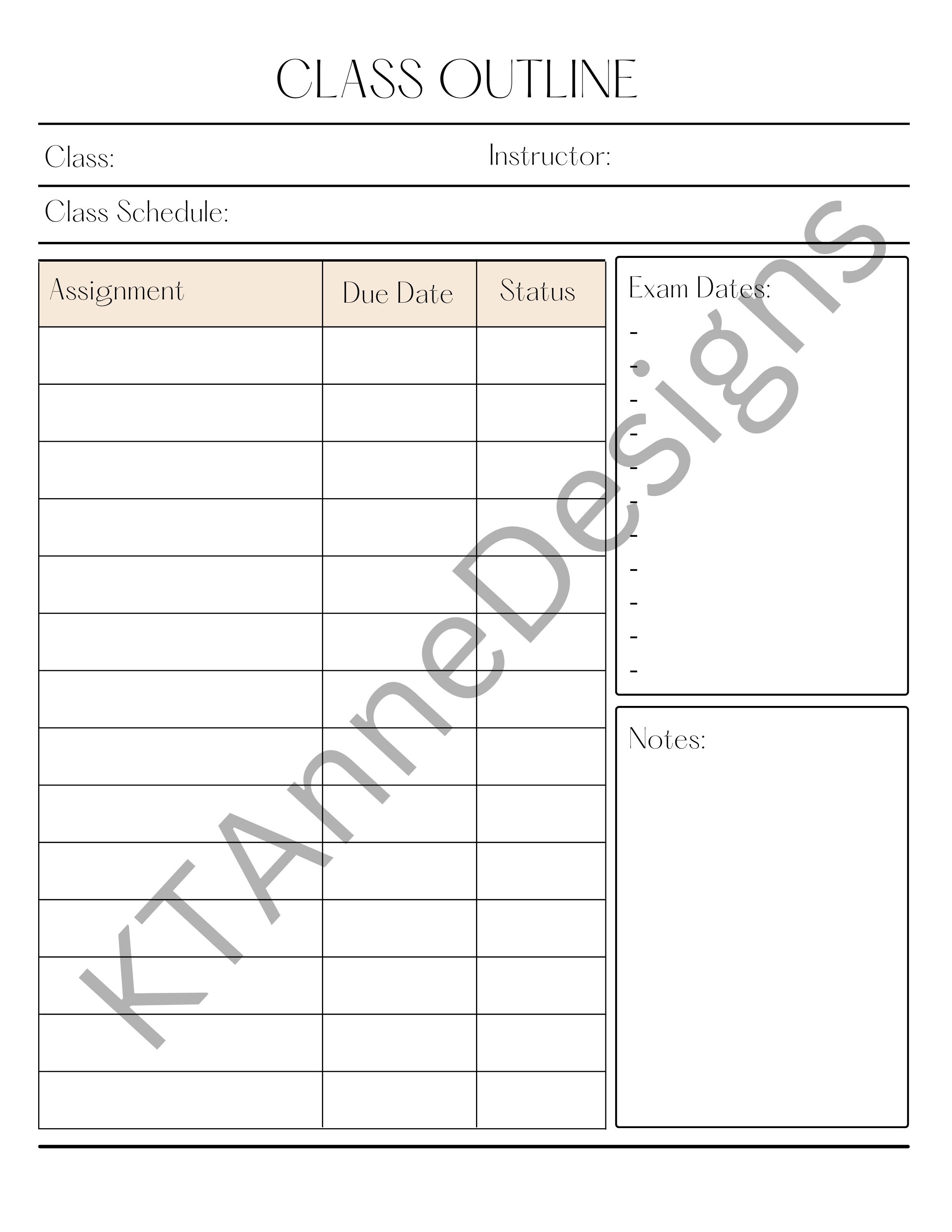 Class Planner DIGITAL DOWNLOAD Print, Tests Assignment Organization - Etsy