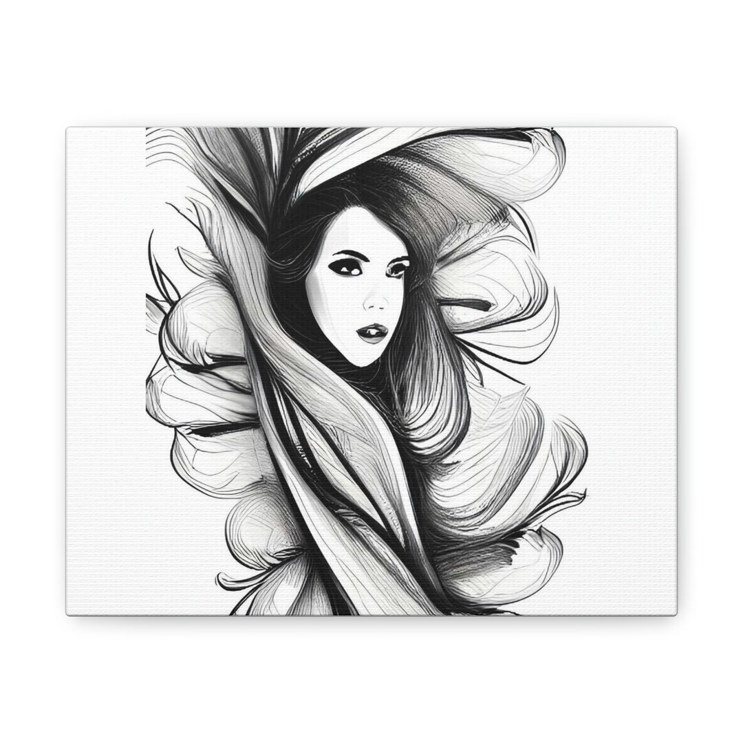 A Classy and Beautiful Flamboyant Woman Drawn in Line Art Style - Etsy