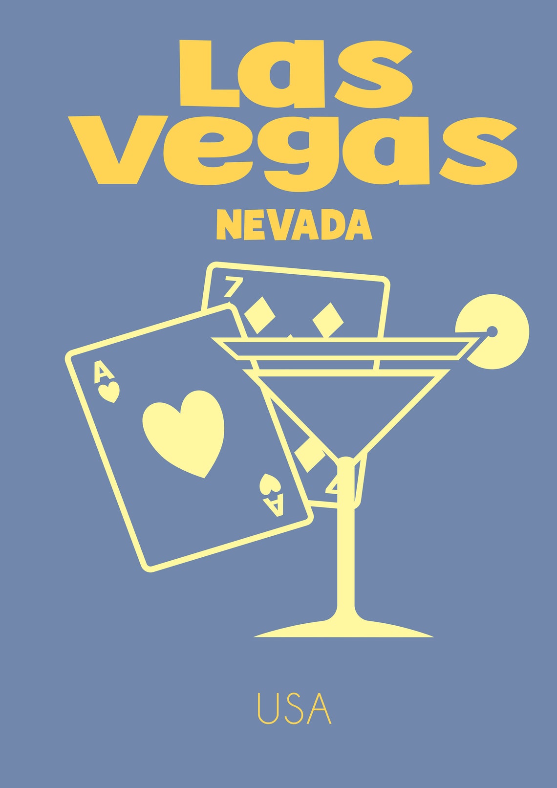 A3 Las Vegas Destination Poster - Blue and Yellow PNG Digital Download ...