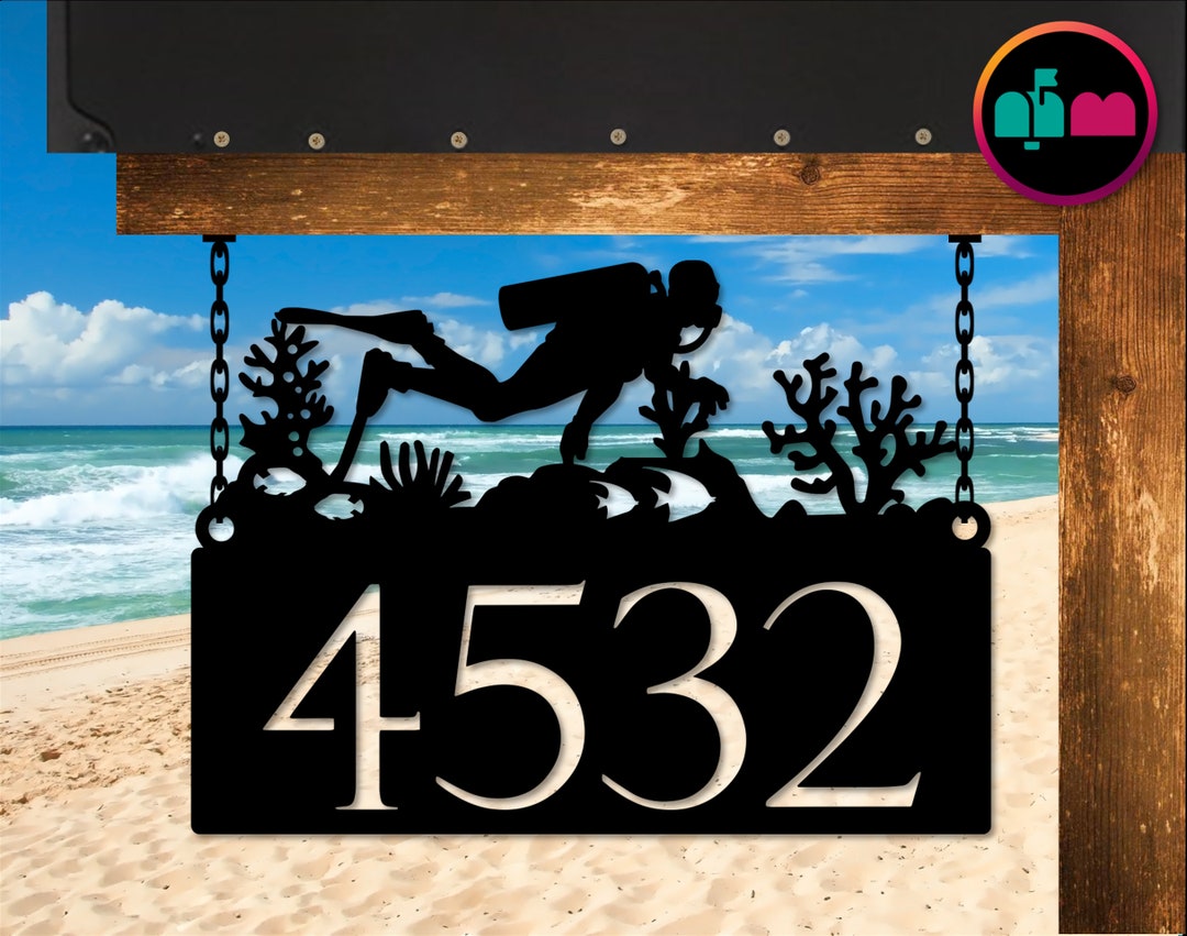Scuba Diver Address Sign Hanging Mailbox Numbers - Etsy