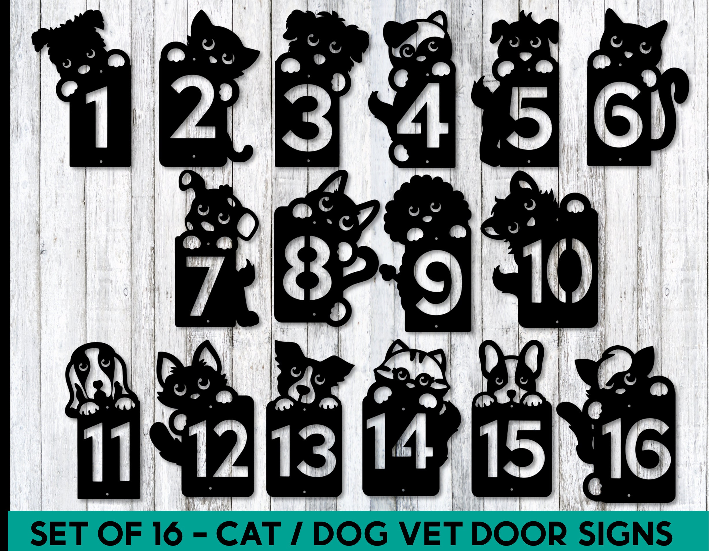 Set of 16 Vet Office Door Signs Just Dogs & Cats Heavy Duty Metal Cut ...