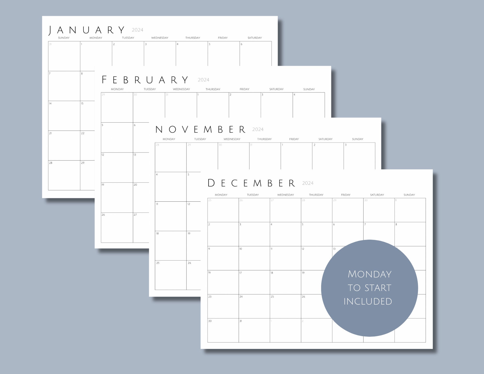 2024 Monthly Calendar January December 12 Month Calendar Printable ...