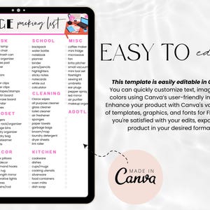 Dorm Packing List Template: Editable College Checklist (PDF Printable ...