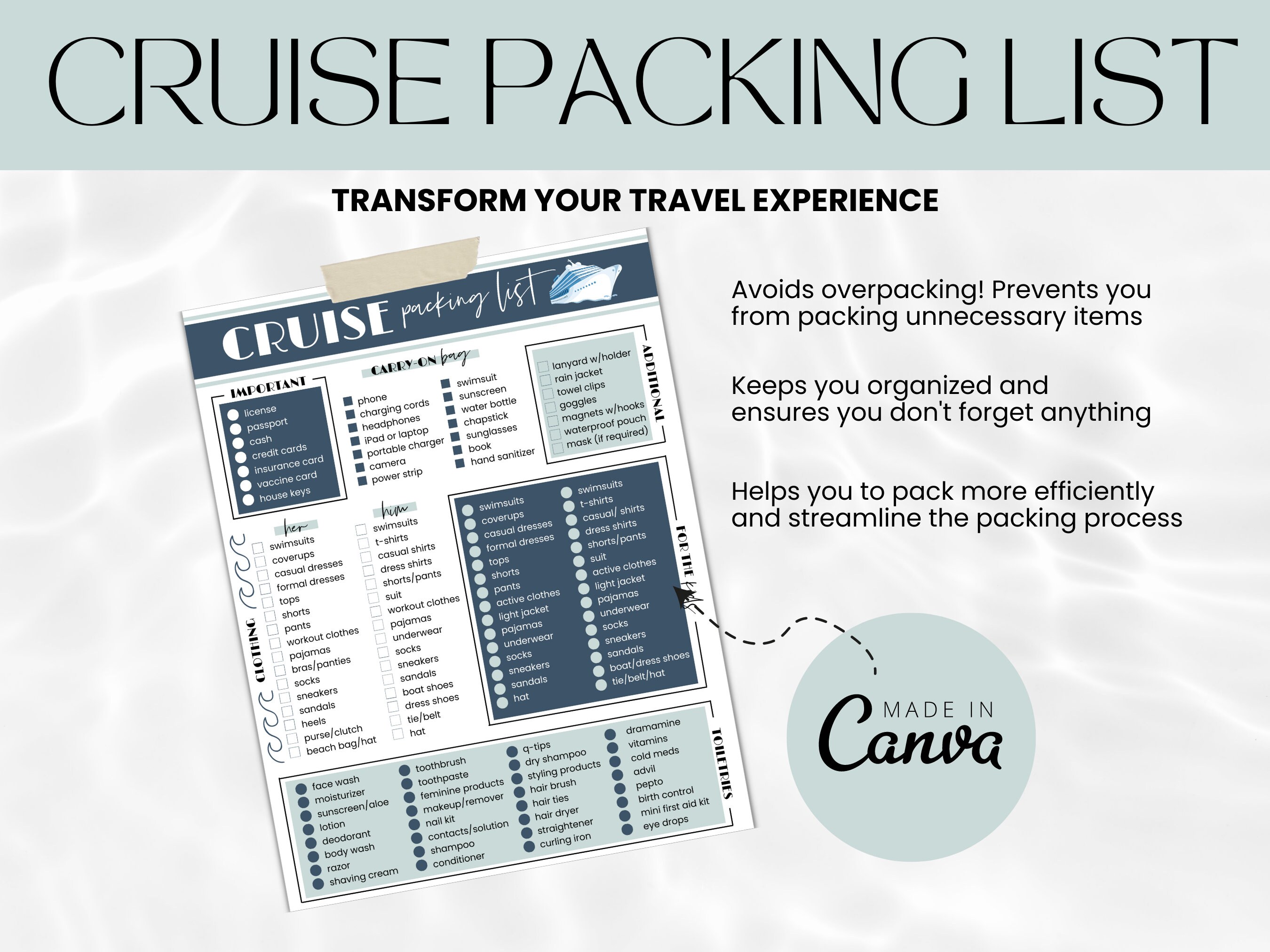 Cruise Packing List Template Printable Packing List for - Etsy Australia