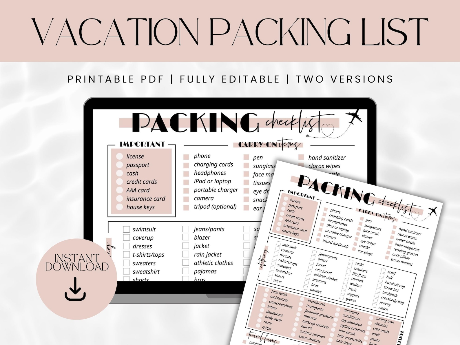 Editable Vacation Packing List Template (PDF Printable) - Etsy