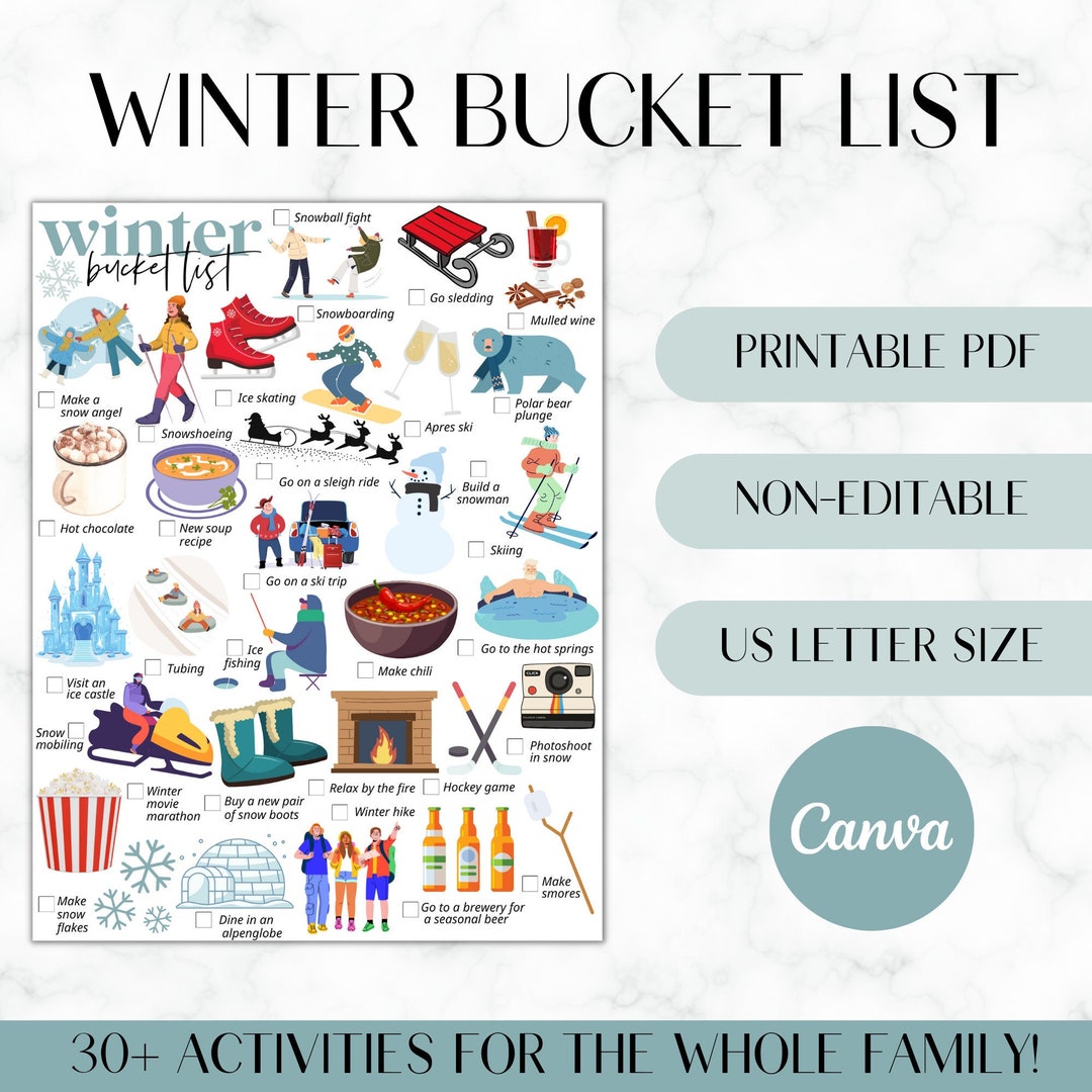 Winter Bucket List Printable Bucket List Ideas Bucket List - Etsy