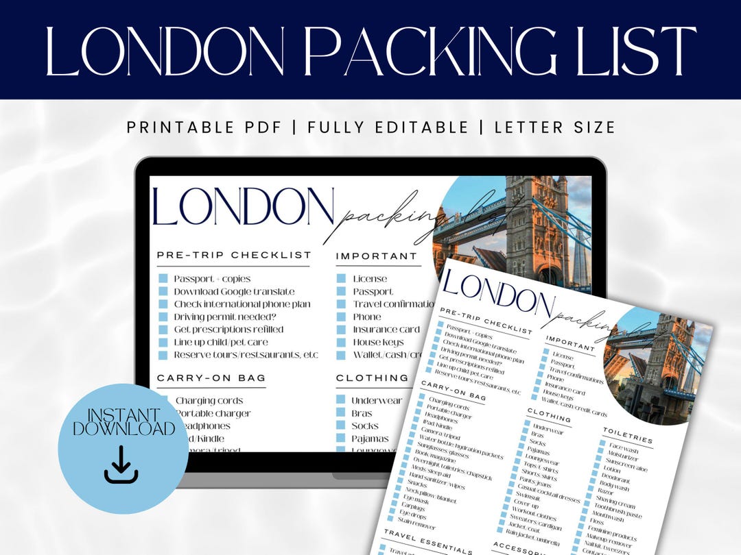 London Packing List PDF: Editable Travel Checklist Template (PDF ...