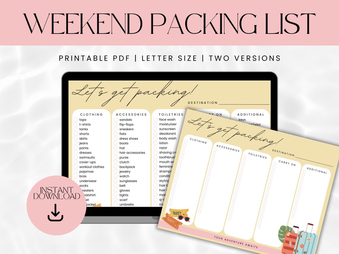 Girly Weekend Trip Packing List PDF | Weekend Packing Checklist ...