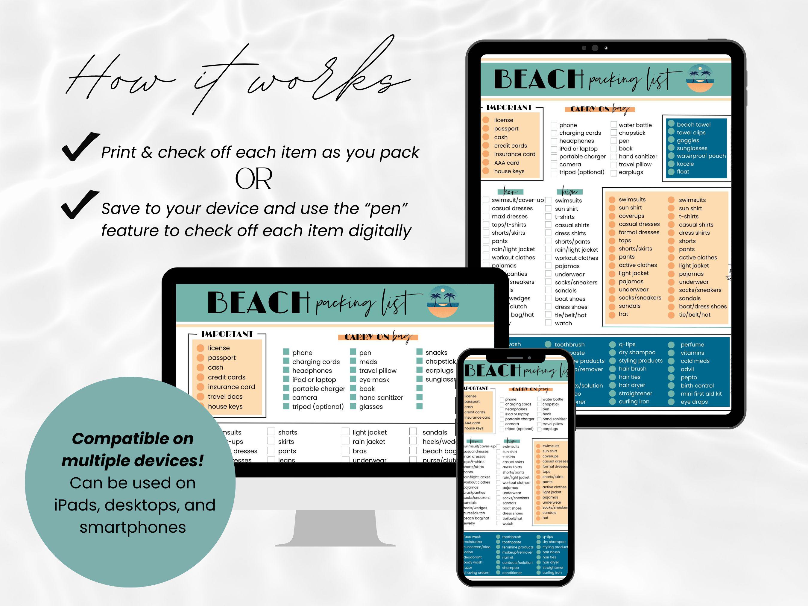 Beach Packing List Template: Editable Travel Checklist (PDF Printable ...