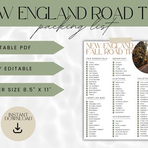 New England Fall Road Trip Packing List Editable Packing Checklist ...