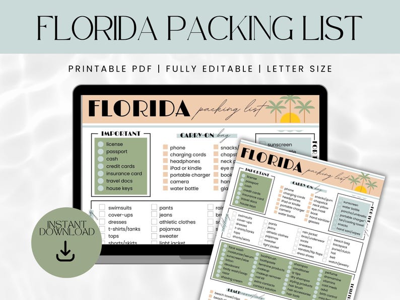 Florida Packing List PDF Printable | Florida Travel Checklist ...