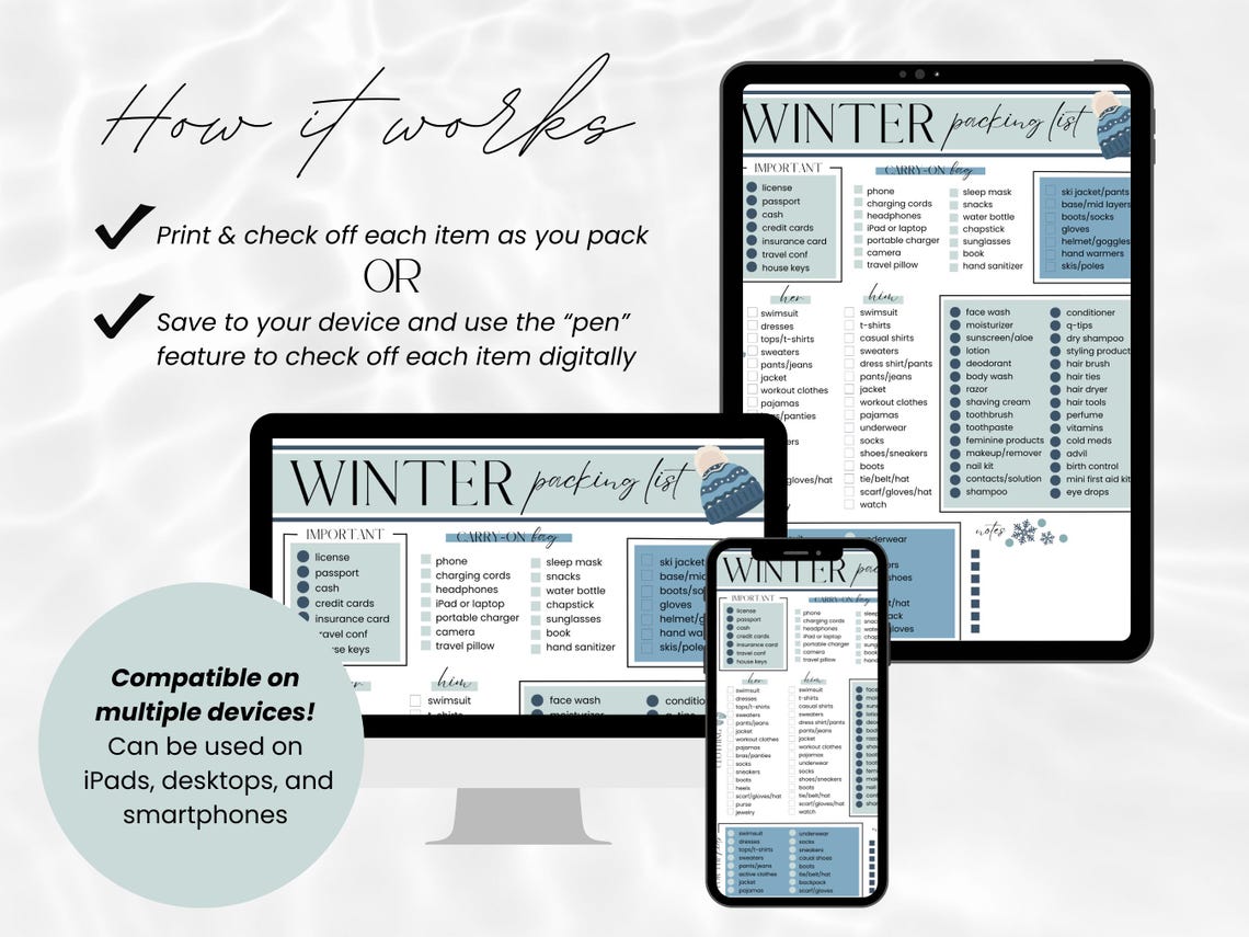 Family Winter Packing List Template | Printable Packing List for Winter ...