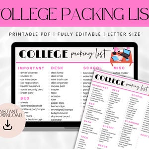 Dorm Packing List Template: Editable College Checklist (PDF Printable ...