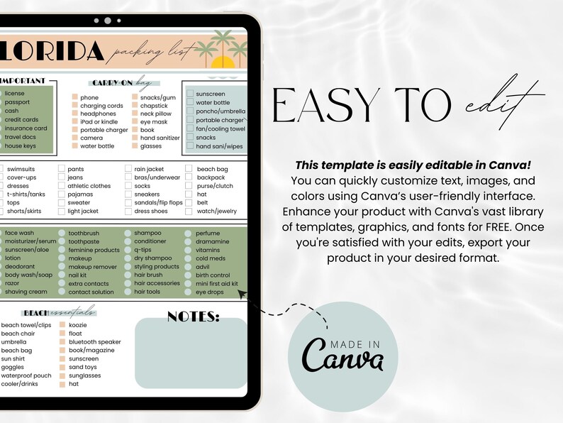 Florida Packing List PDF Printable | Florida Travel Checklist ...