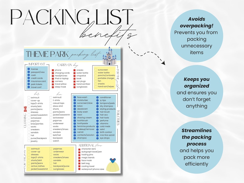 Theme Park Packing List: Editable Travel Checklist (PDF Printable) - Etsy