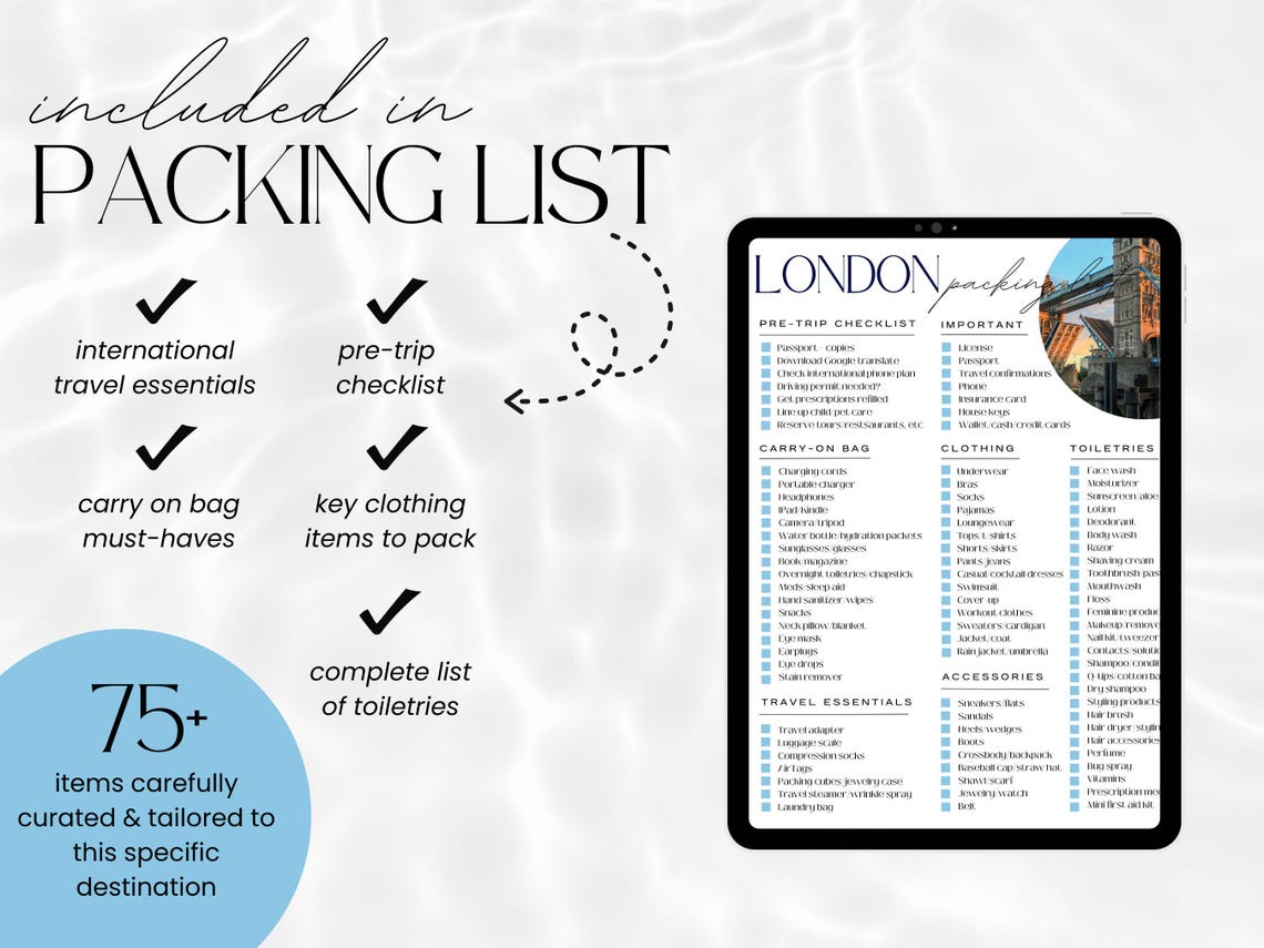 London Packing List PDF: Editable Travel Checklist Template (PDF ...