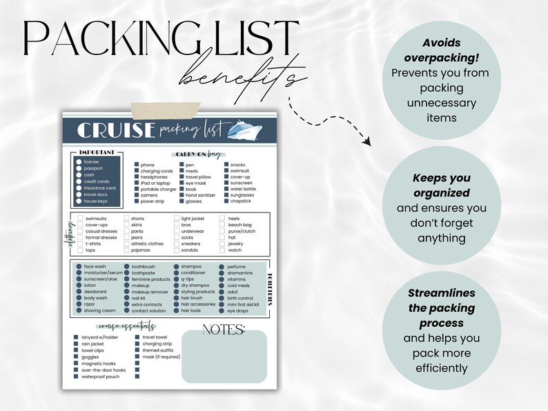 Printable Cruise Packing List: Editable Travel Checklist (PDF Printable ...