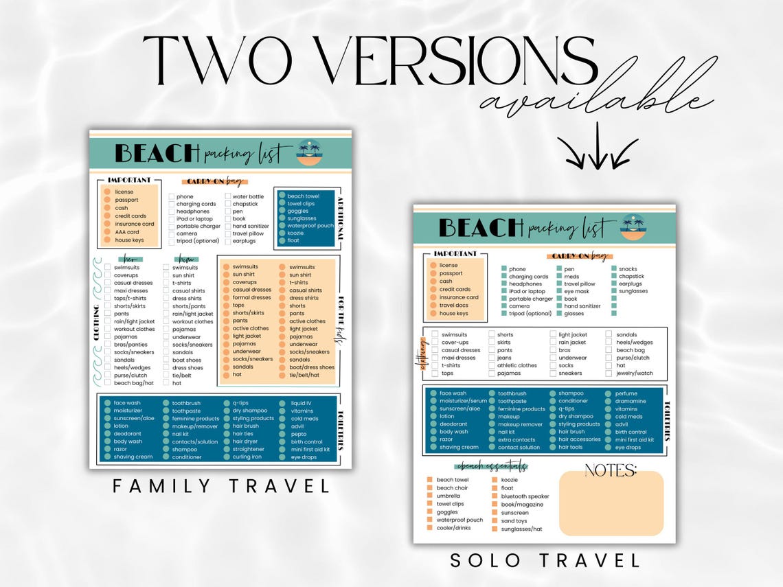 Beach Packing List Template | Packing Checklist | Travel Packing List ...