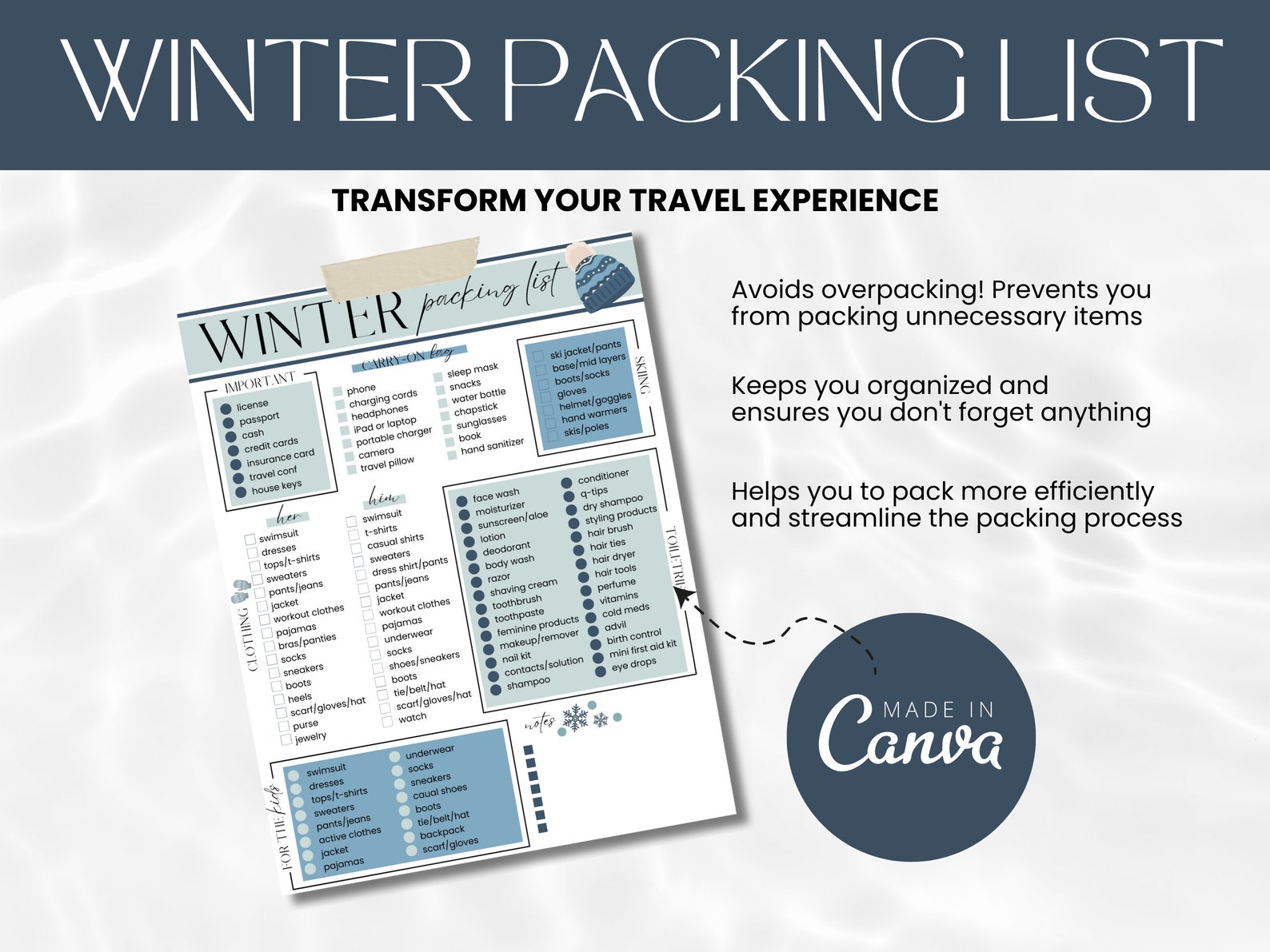 Family Winter Packing List Template Printable Packing List for Winter ...