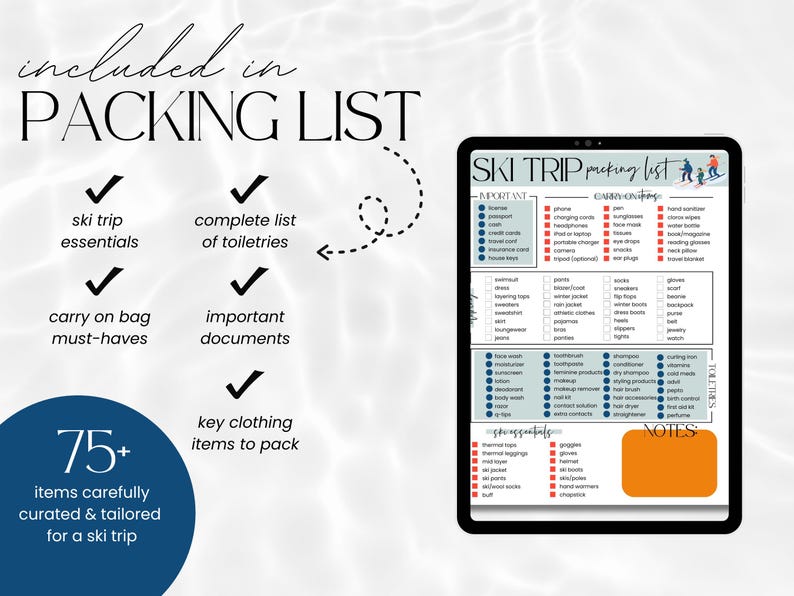 Editable Skiing Packing Checklist | Ski Trip Packing List PDF | Winter ...