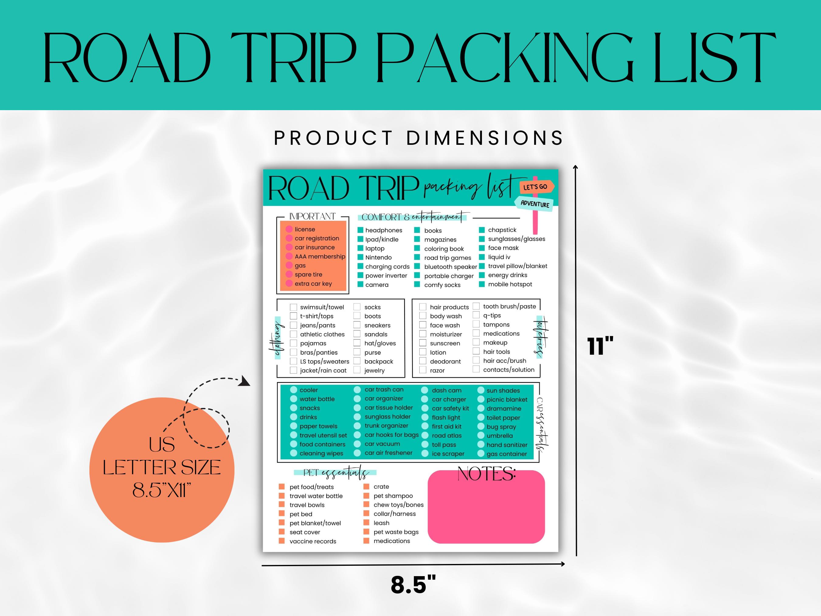 Road Trip Packing Checklist | Road Trip Essentials Packing List ...
