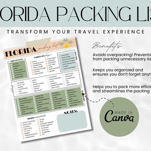 Florida Packing List PDF Printable Florida Travel Checklist Editable ...