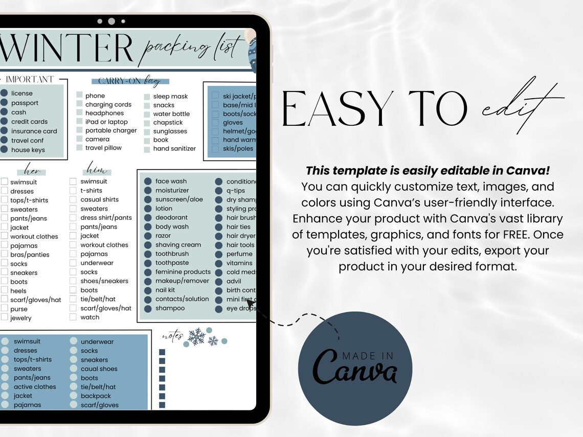 Family Winter Packing List Template | Printable Packing List for Winter ...