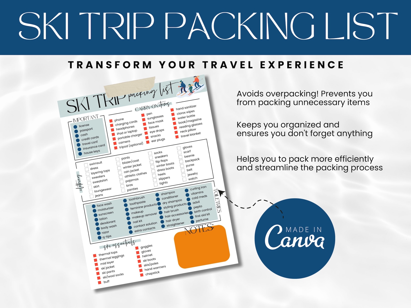 Editable Skiing Packing List Winter Packing Checklist Winter Travel ...