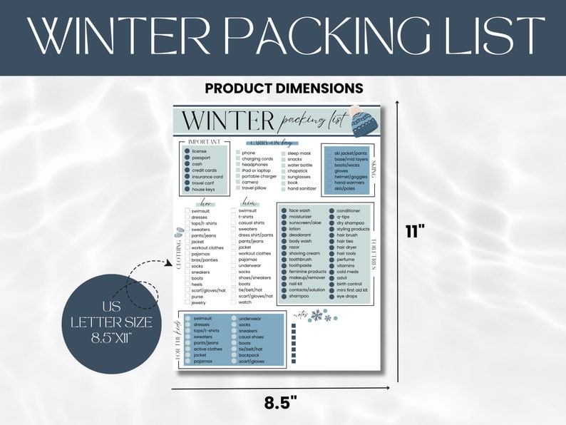 Winter Packing List Template Printable Packing List for - Etsy