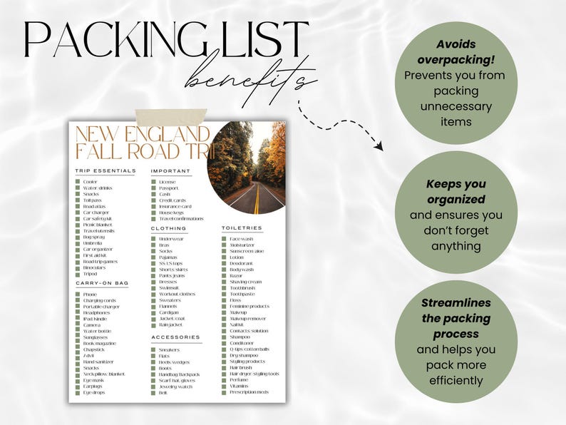New England Fall Road Trip Packing List: Editable Travel Checklist (PDF ...